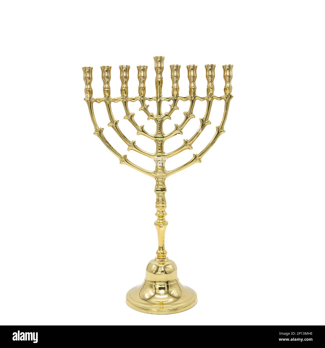 Golden color menorah isolated on white background. Square format Stock ...