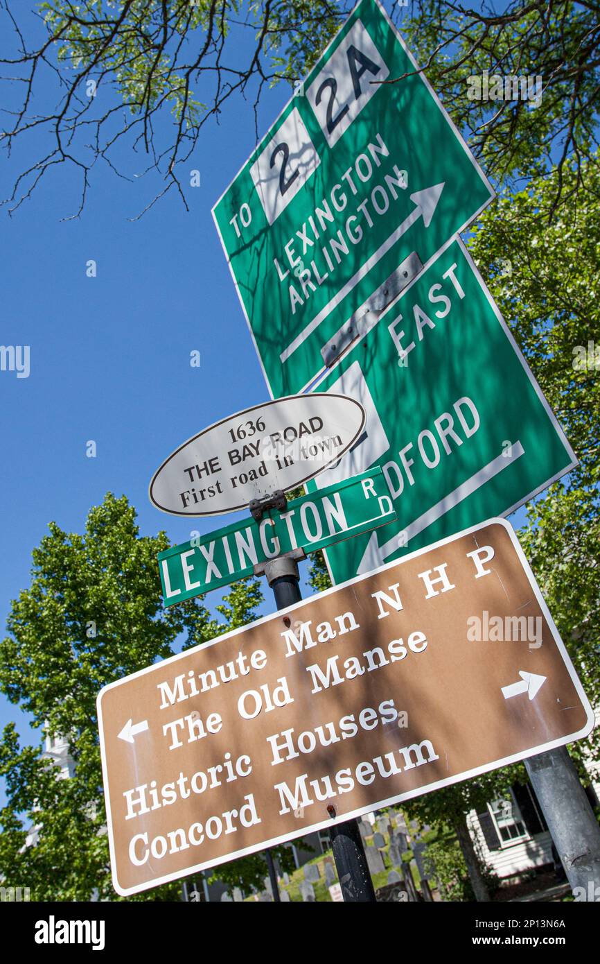 Street Signs at the traffic circle in Concord, MA Stock Photo - Alamy