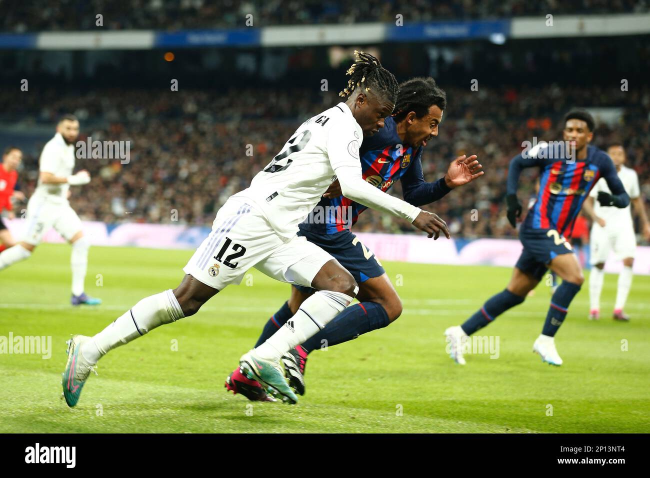 Madrid, Spain. 2nd Mar, 2023. (L-R) Eduardo Camavinga (Real), Jules ...