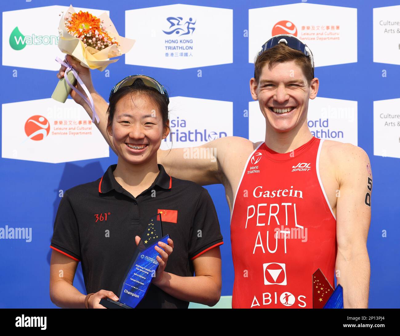 Lin Xinyu, winner of Female Elite group and Lukas Pertl, Winner on Male ...