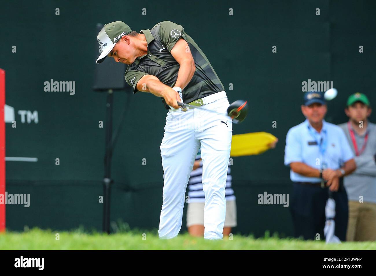 30 JUL 2016: Rickie Fowler tees off on the 1st hole during the third ...