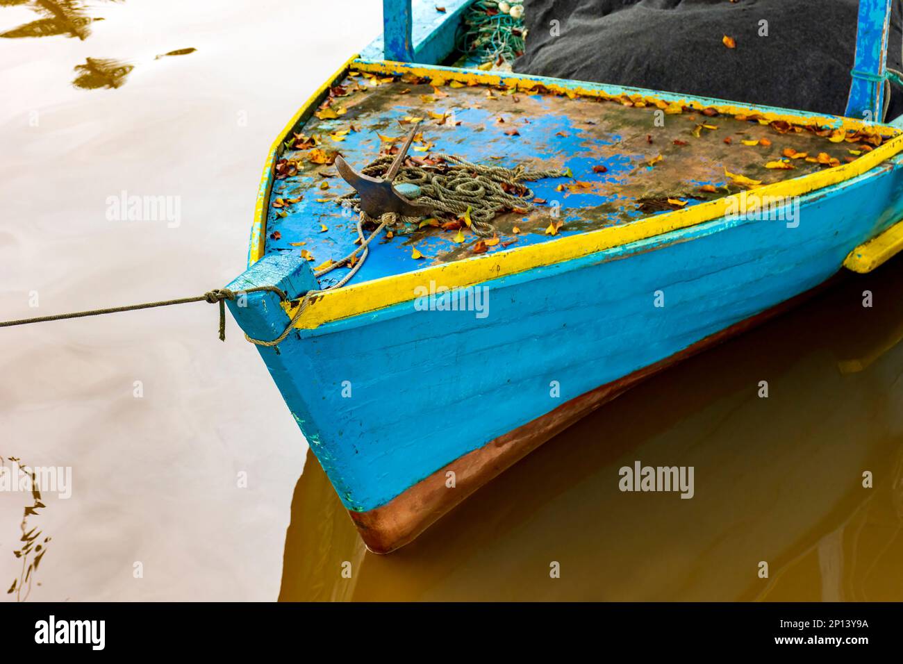 Rustic wooden fishing boat over the waters of the Paraty channel Stock ...