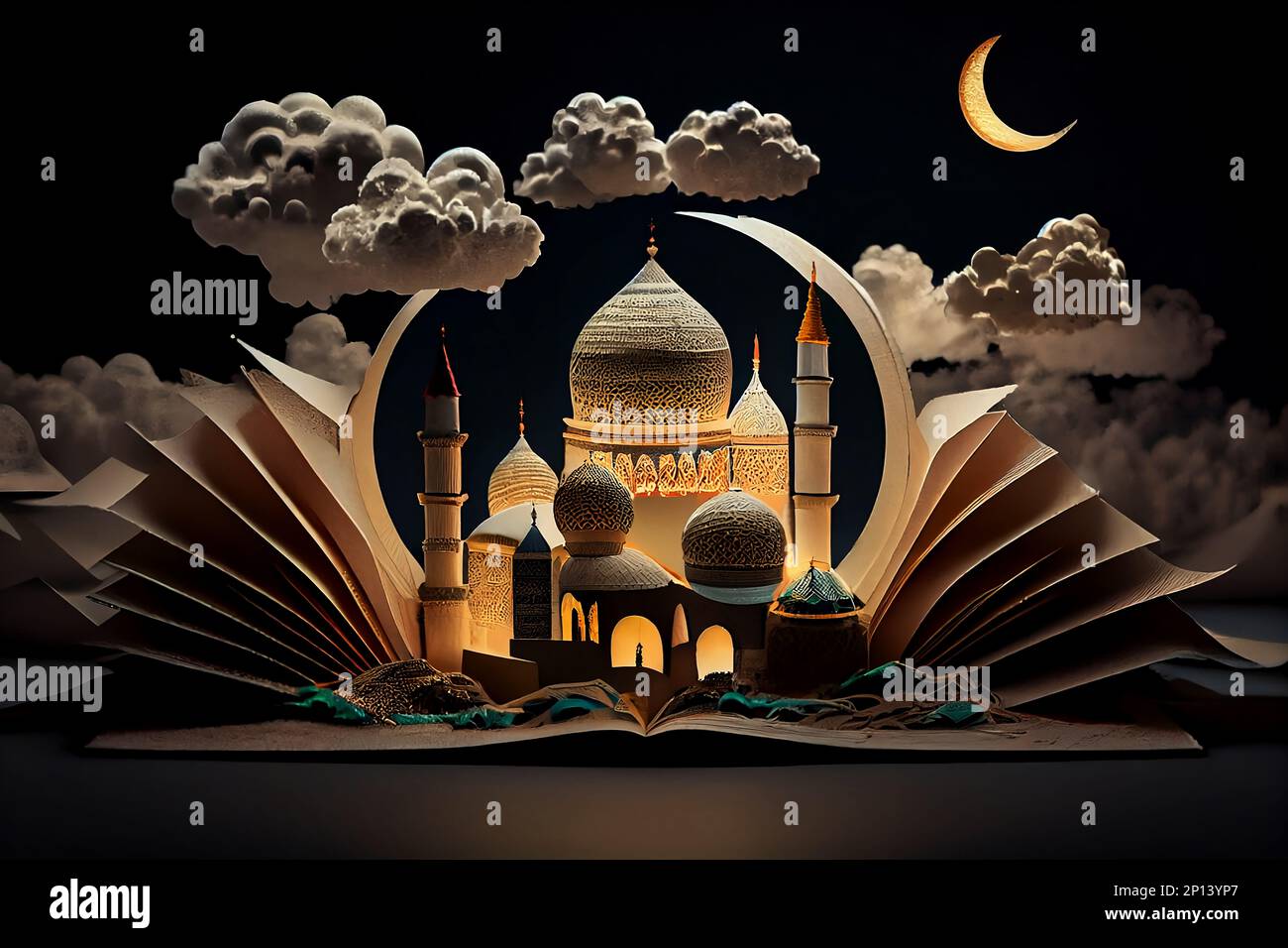 Creative Islamic holiday story template. Dessert scenery displayed on ...