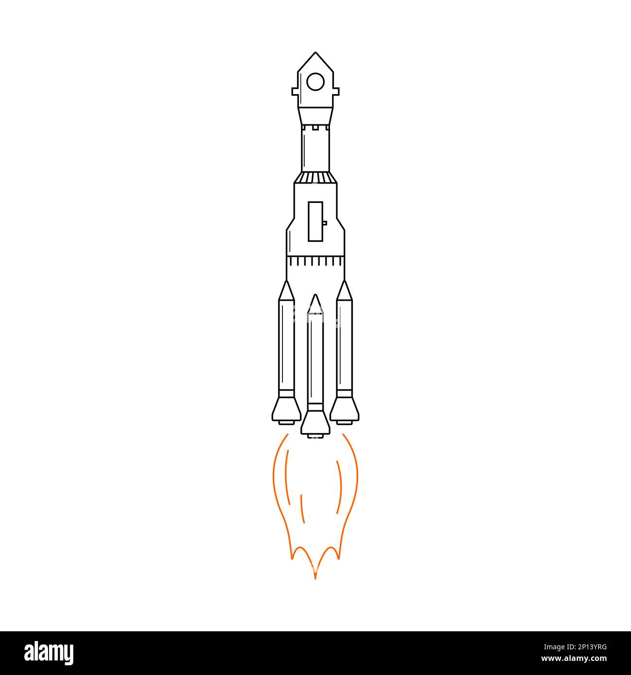 Simple linear icon of a rocket in flight. Space exploration, adventure ...