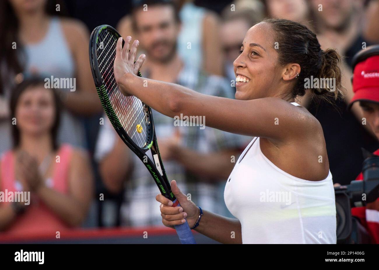 Madison Keys, of the United States, celebrates her victory over ...
