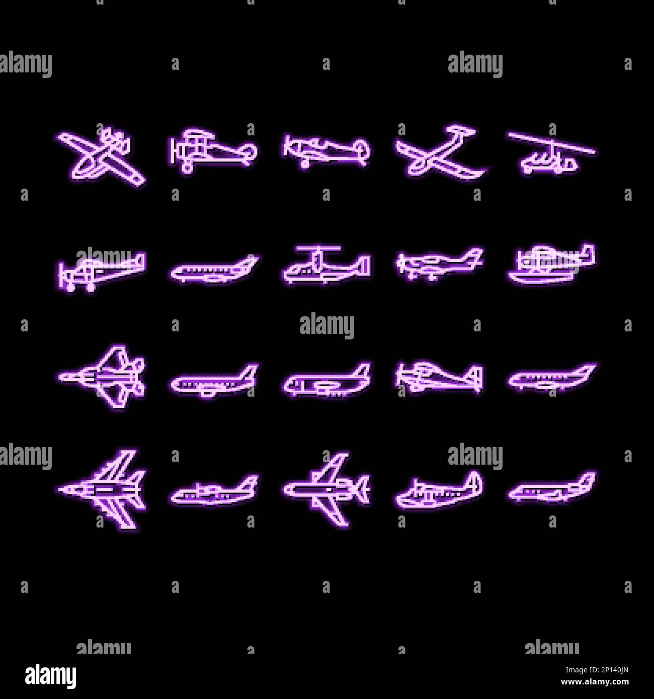 airplane aircraft plane travel neon glow icon illustration Stock Vector ...