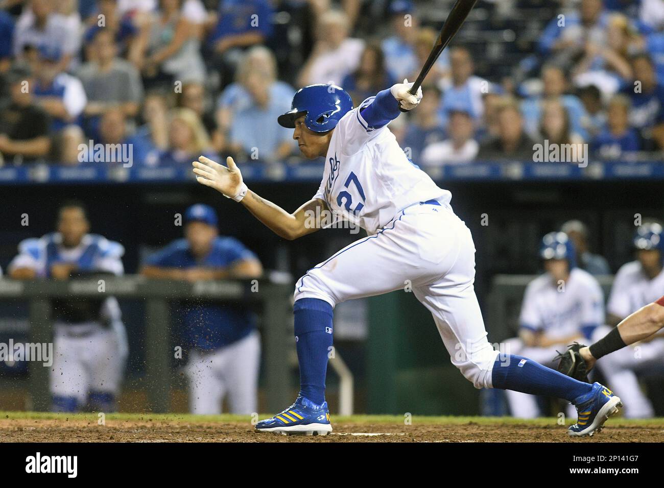 26 July 2016: Kansas City Royals' second baseman Raul Mondesi (27) hits ...