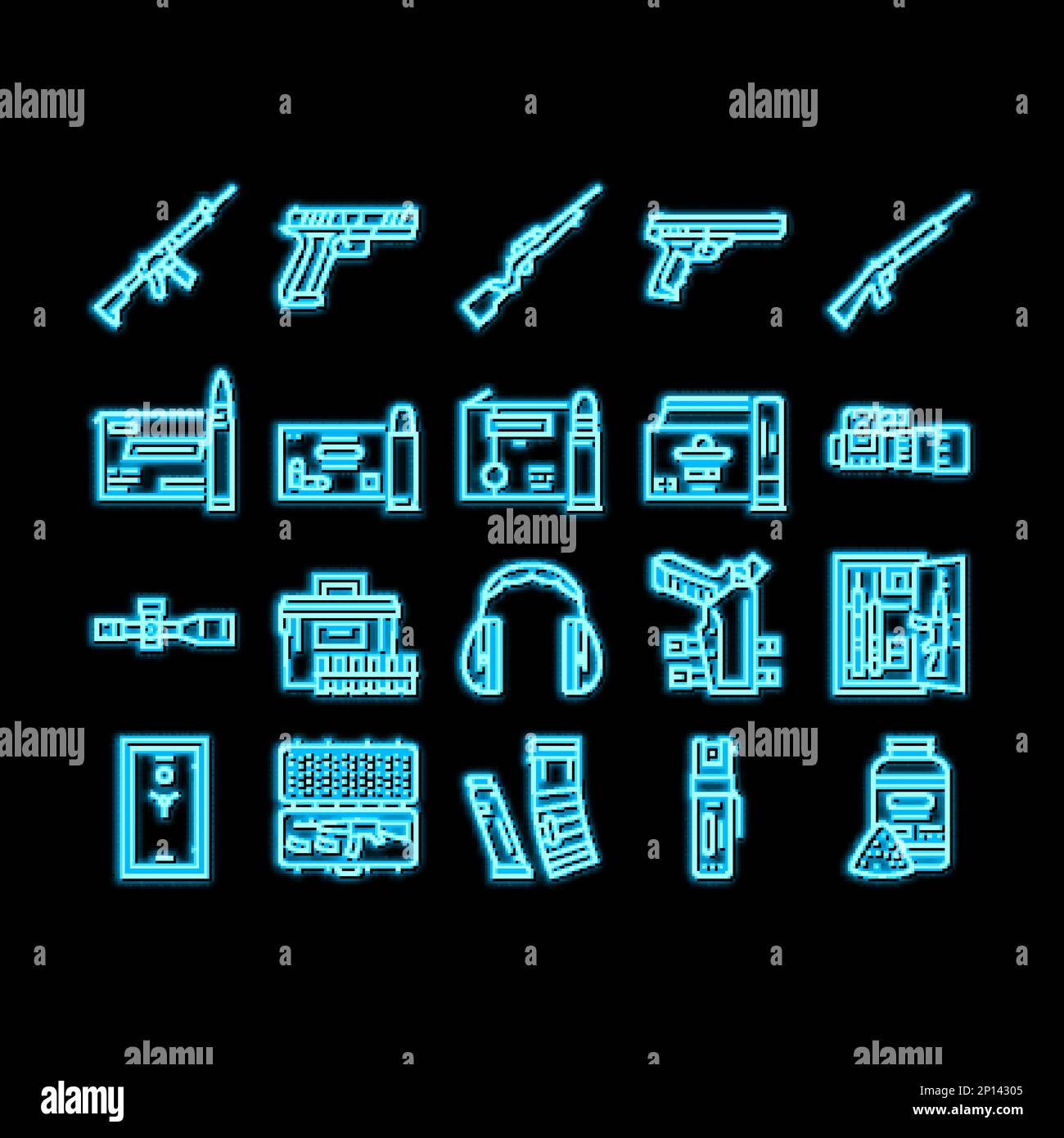 Shooting Weapon And Accessories neon glow icon illustration Stock ...