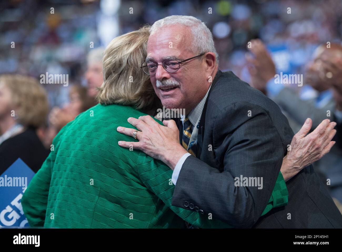 UNITED STATES - JULY 27: Rep. Gerry Connolly, D-Va., hugs Rep. Louise ...