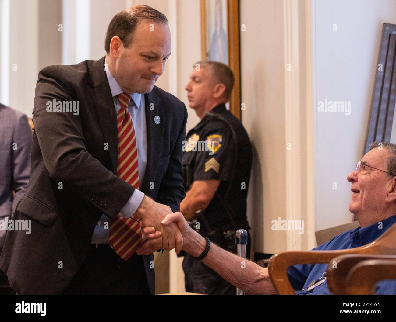 South Carolina attorney general Alan Wilson shakes hands with the ...