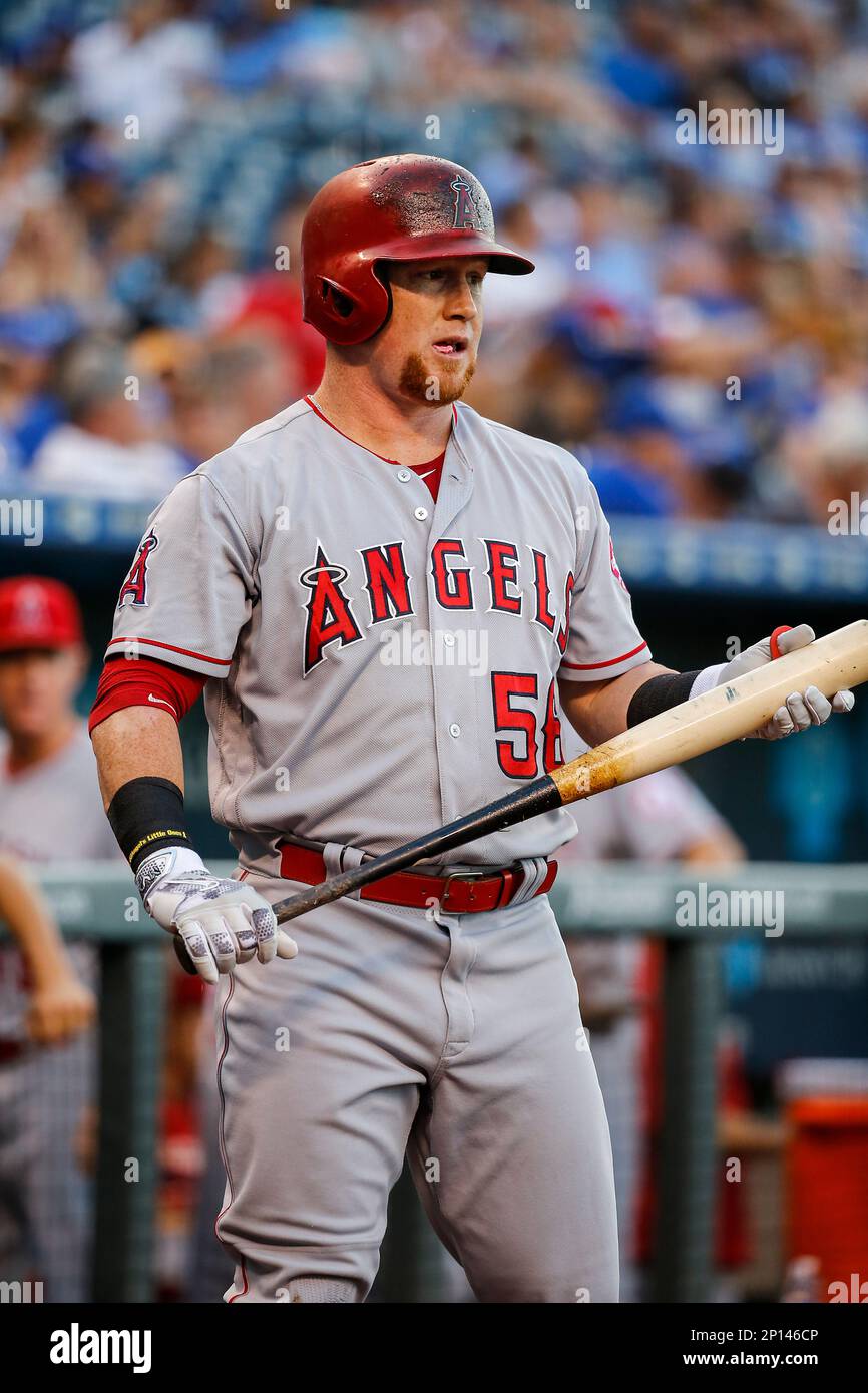 Los Angels Angels Kole Calhoun looks on as he prepares to bat in the on ...