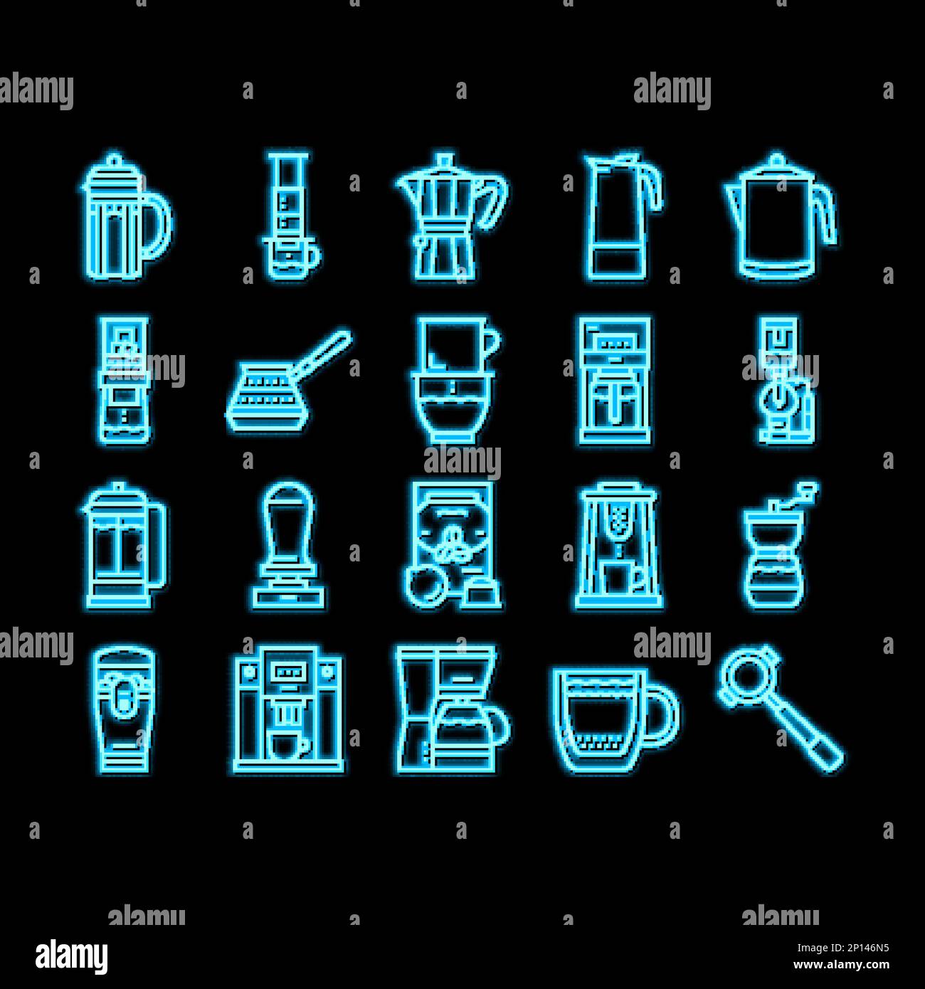 Coffee Make Machine And Accessory neon glow icon illustration Stock ...