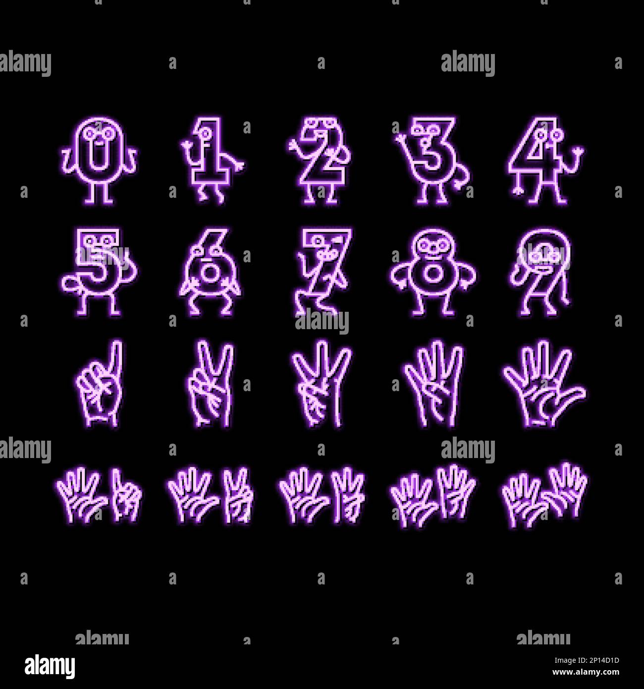 number character cute neon glow icon illustration Stock Vector Image ...