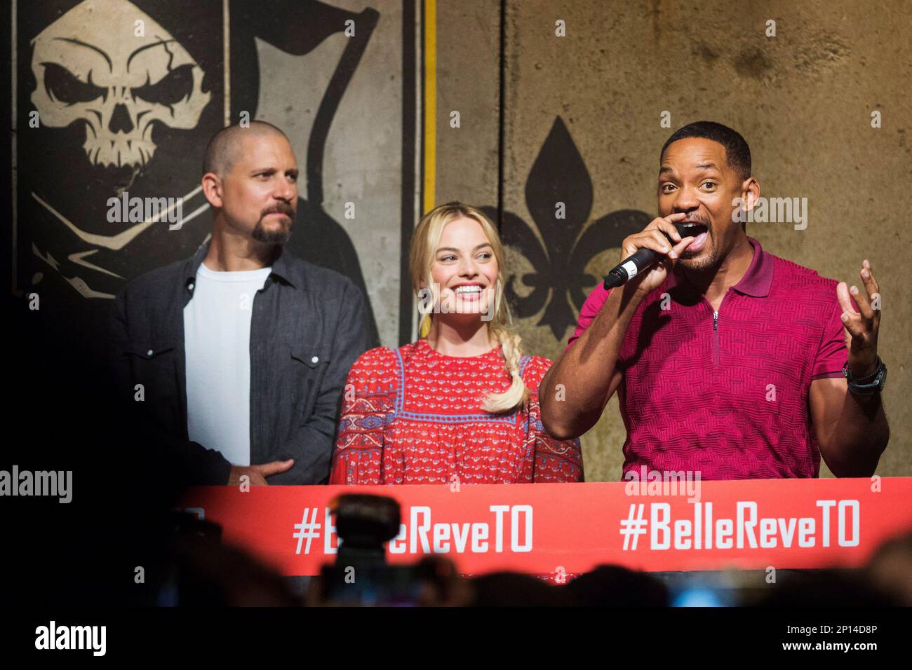 Actor Will Smith, right, speaks to fans with Director David Ayer, left ...