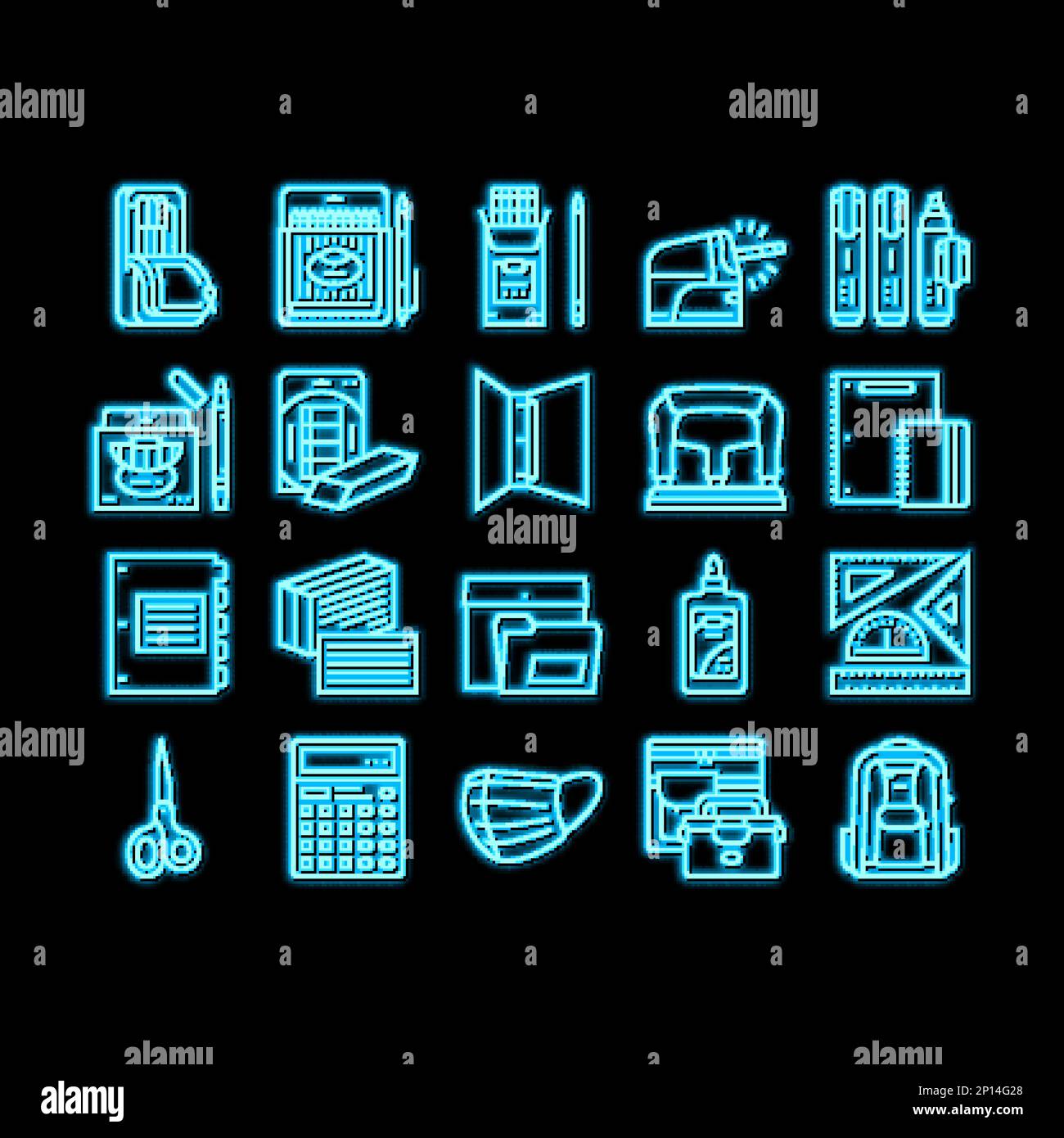 School Supplies Stationery Tools neon glow icon illustration Stock ...