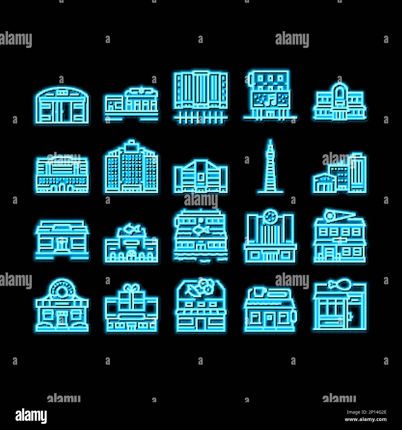 Building Restaurant And Store neon glow icon illustration Stock Vector ...