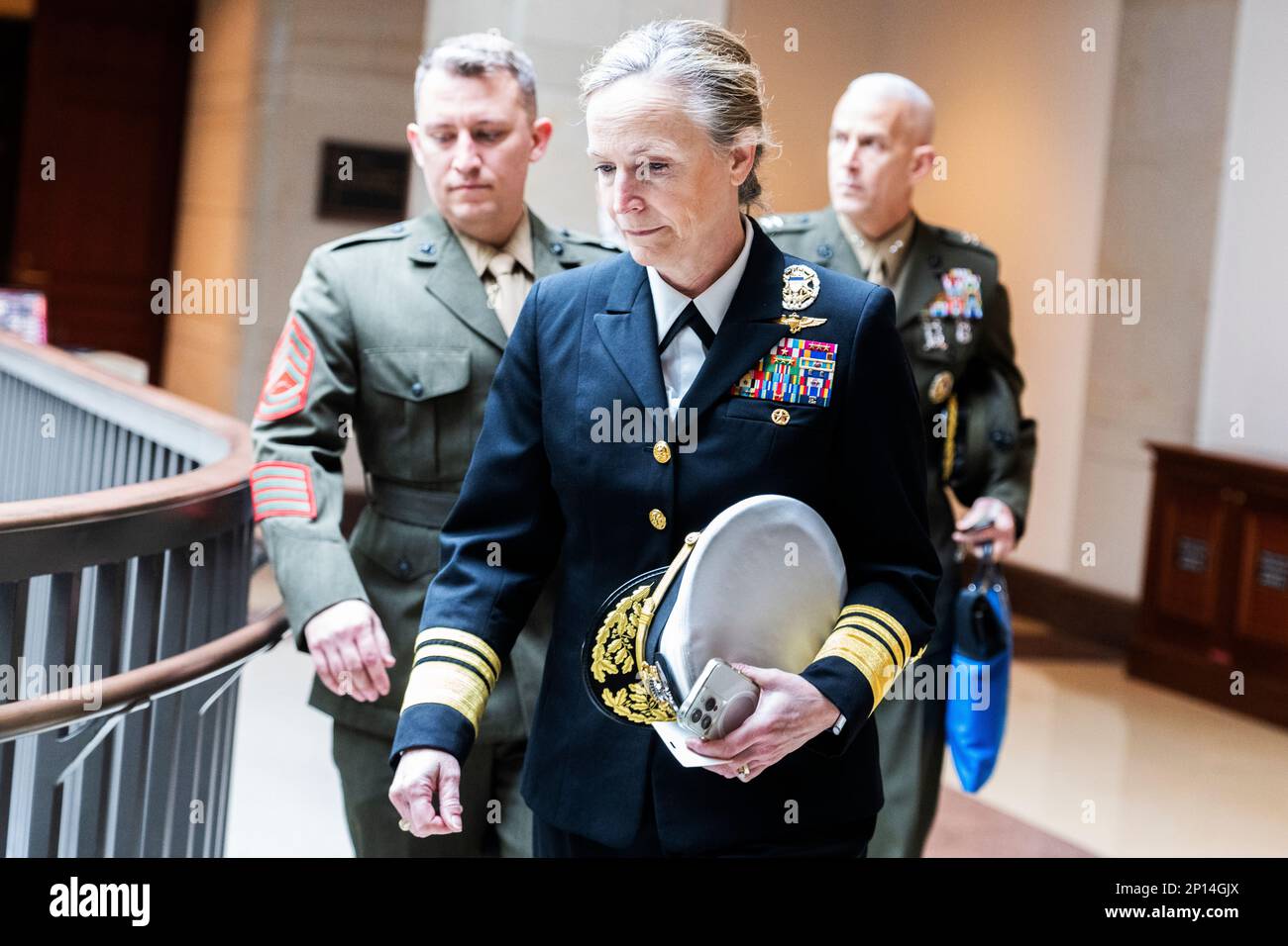 UNITED STATES - MARCH 2: Navy Vice Admiral Sara A. Joyner makes her way ...