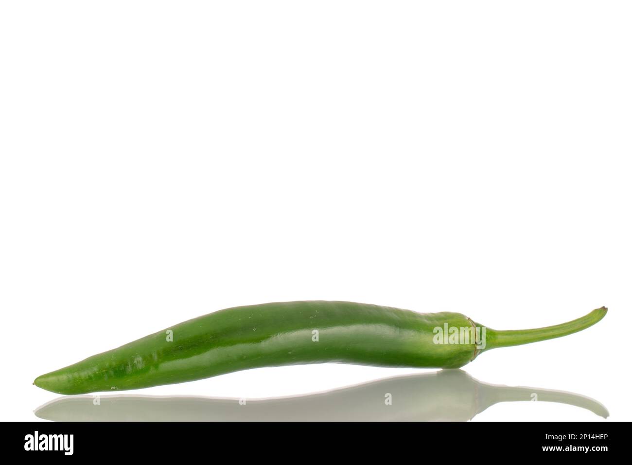 One green spicy pepper, macro, isolated on a white background Stock ...