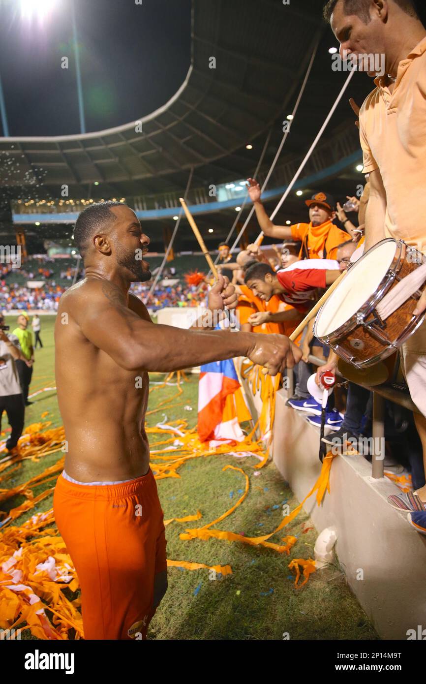 July 23 2016: Hector Ramos (20) of the Puerto Rico FC beats a fan's ...