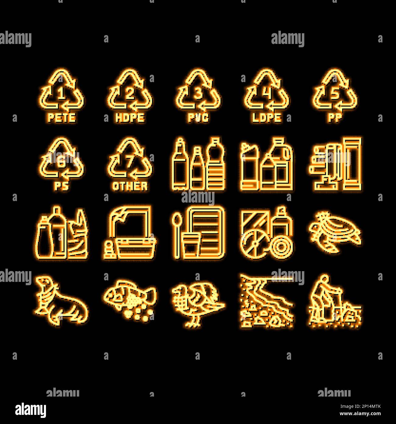 Plastic Waste Nature Environment neon glow icon illustration Stock ...