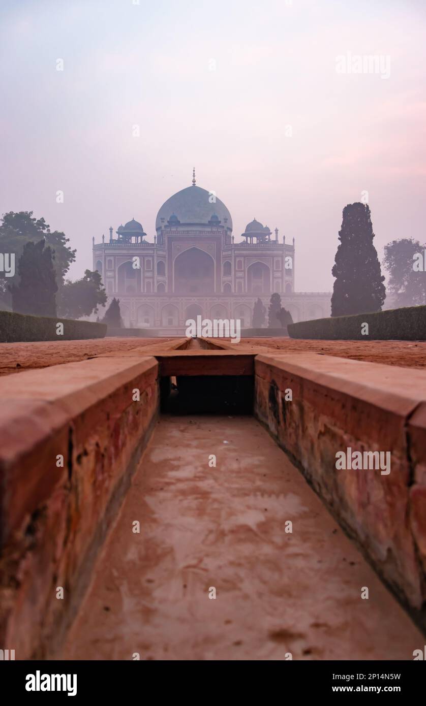 humayun tomb at misty morning from unique perspective Stock Photo - Alamy