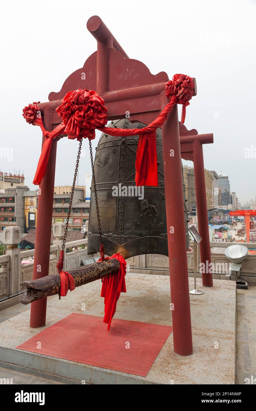 Large public bell (Buddhist temple style) on the balcony of the Bell ...