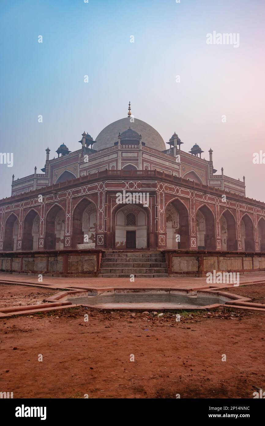 humayun tomb at misty morning from unique perspective Stock Photo - Alamy