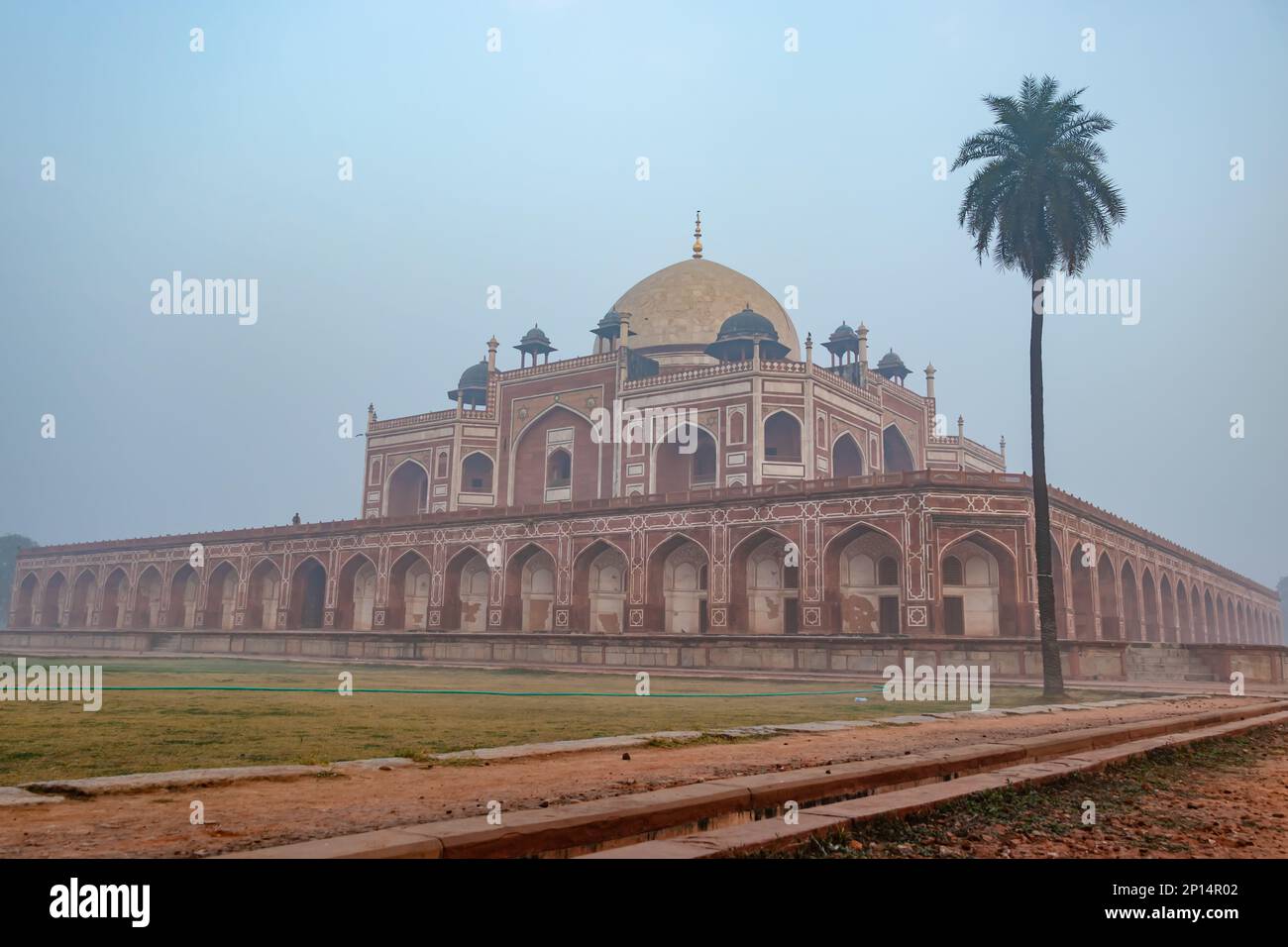 humayun tomb exterior view at misty morning from unique perspective ...