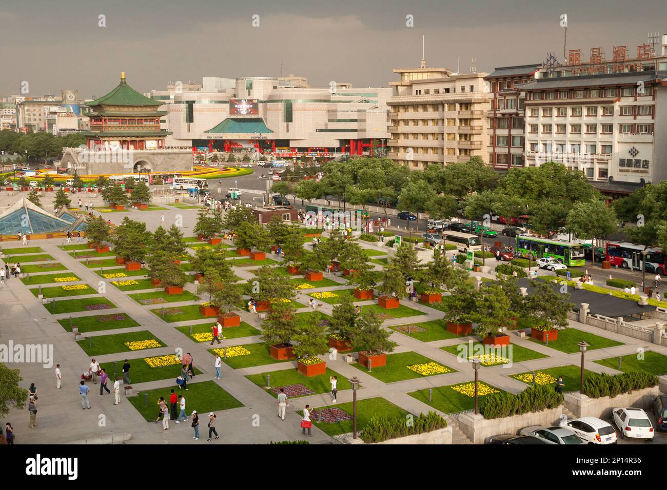 Famous Bell Tower of Xi'an and, distance to the right, the Kayuan ...