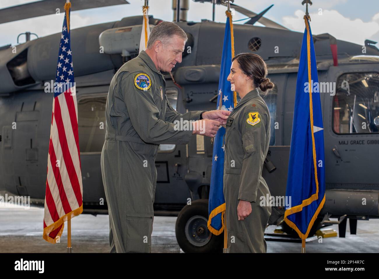 U.S. Air Force Brig. Gen. David Eaglin, left, 18th Wing commander ...
