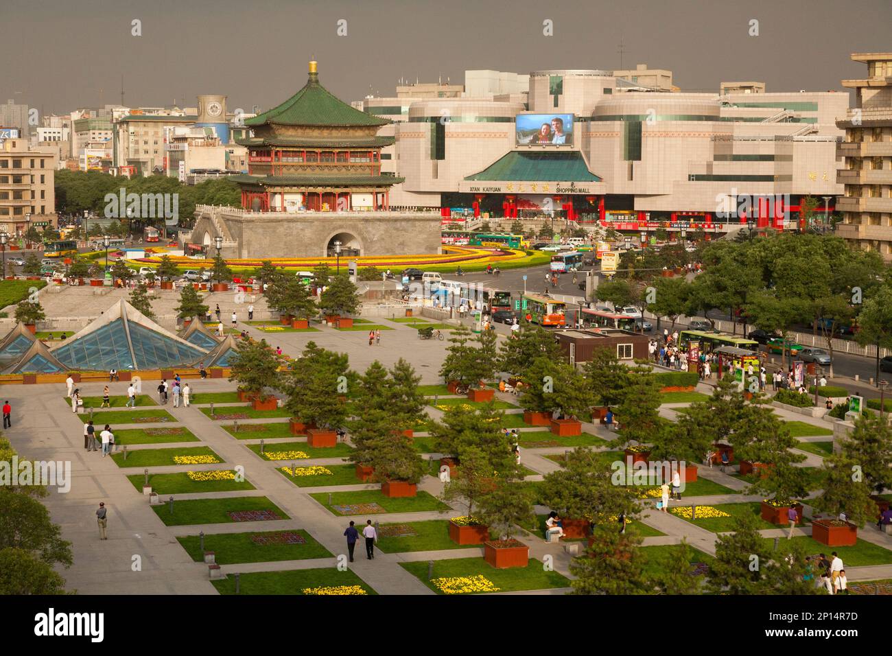 Famous Bell Tower of Xi'an and, distance to the right, the Kayuan ...