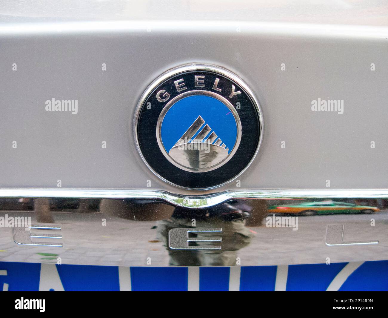 Geely company boot trunk badge of car maker logo on car / vehicle in ...