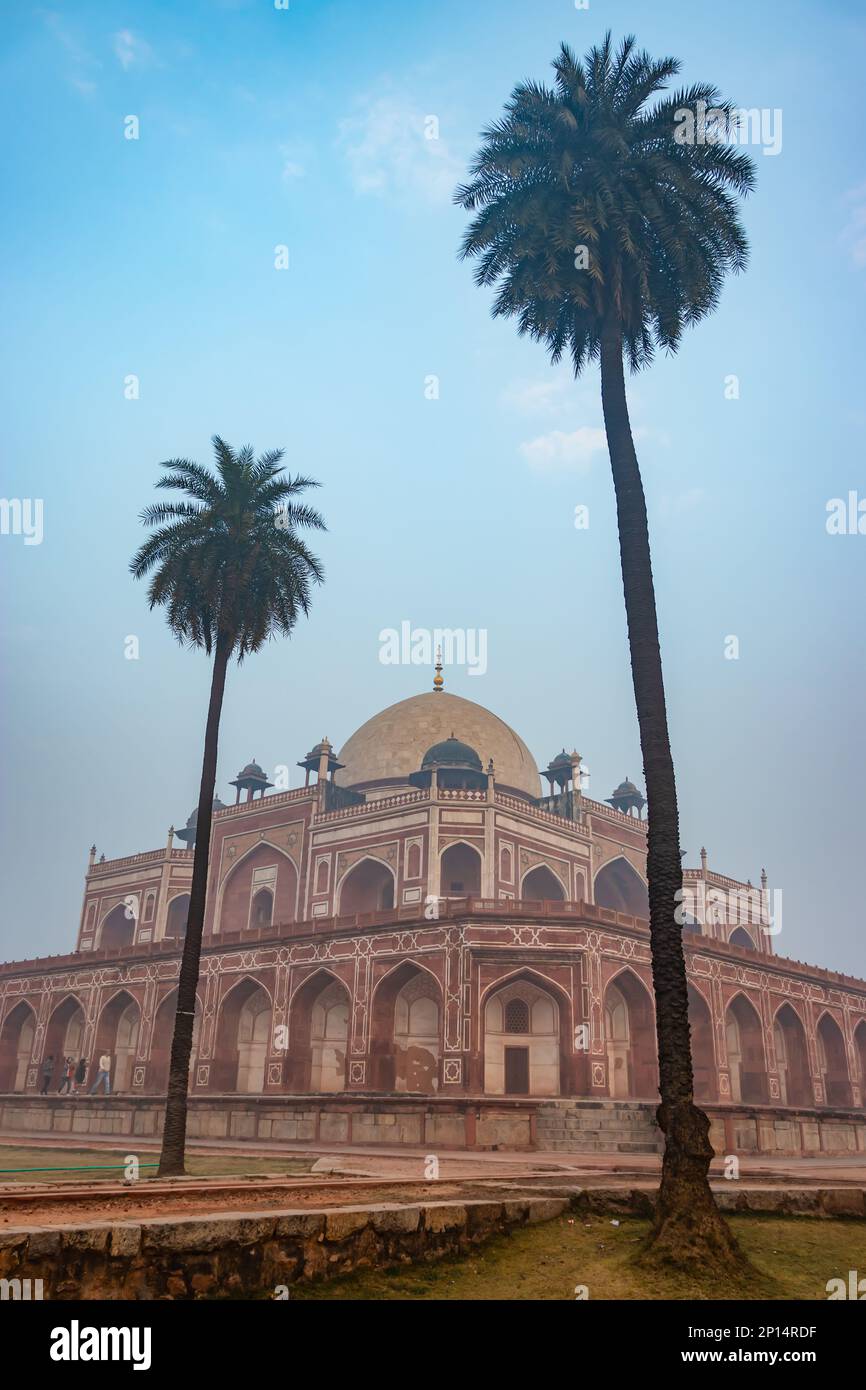 humayun tomb exterior view at misty morning from unique perspective ...