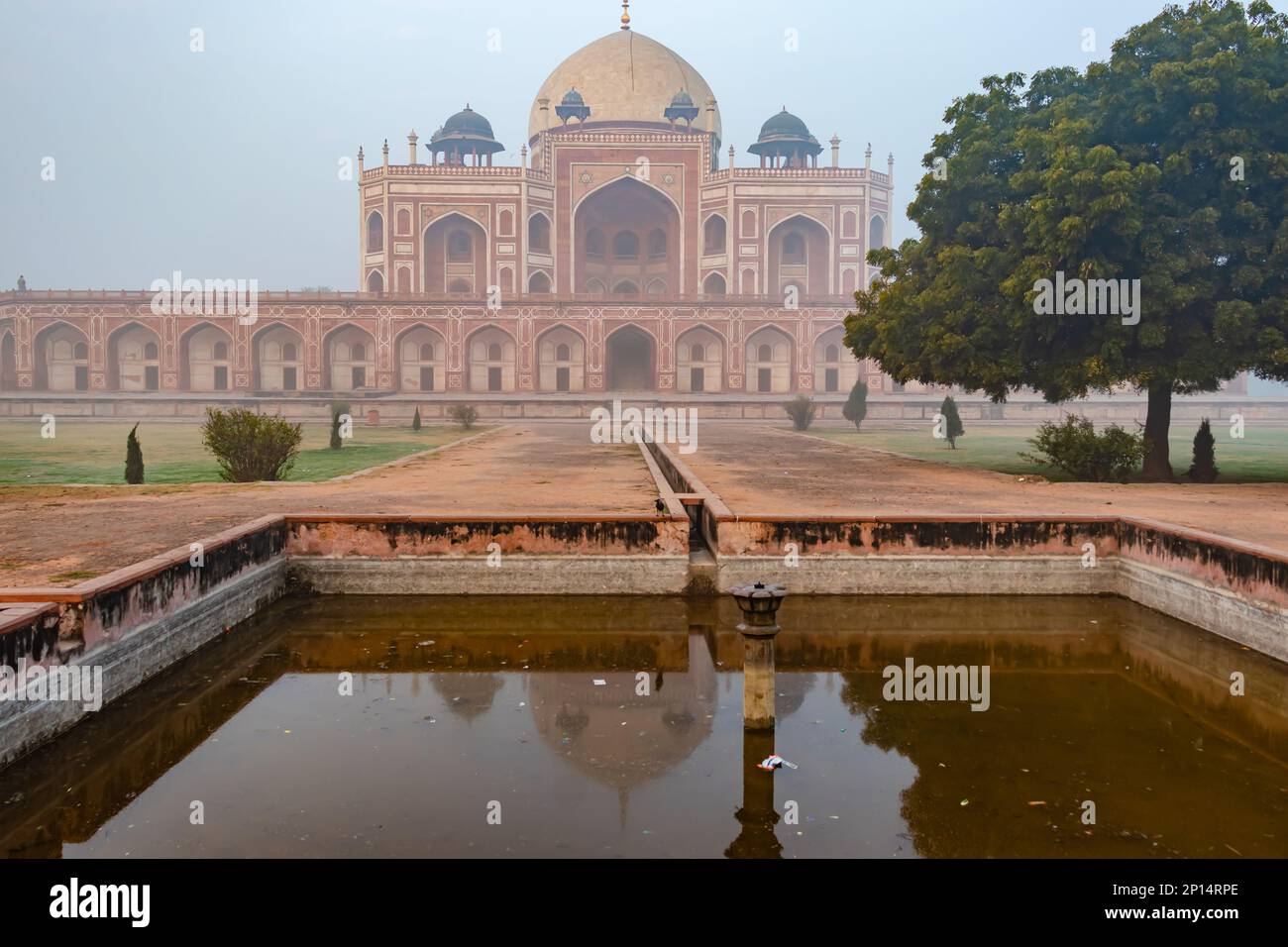 humayun tomb exterior view at misty morning from unique perspective ...