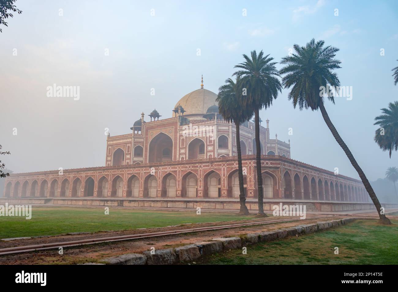 humayun tomb exterior view at misty morning from unique perspective ...