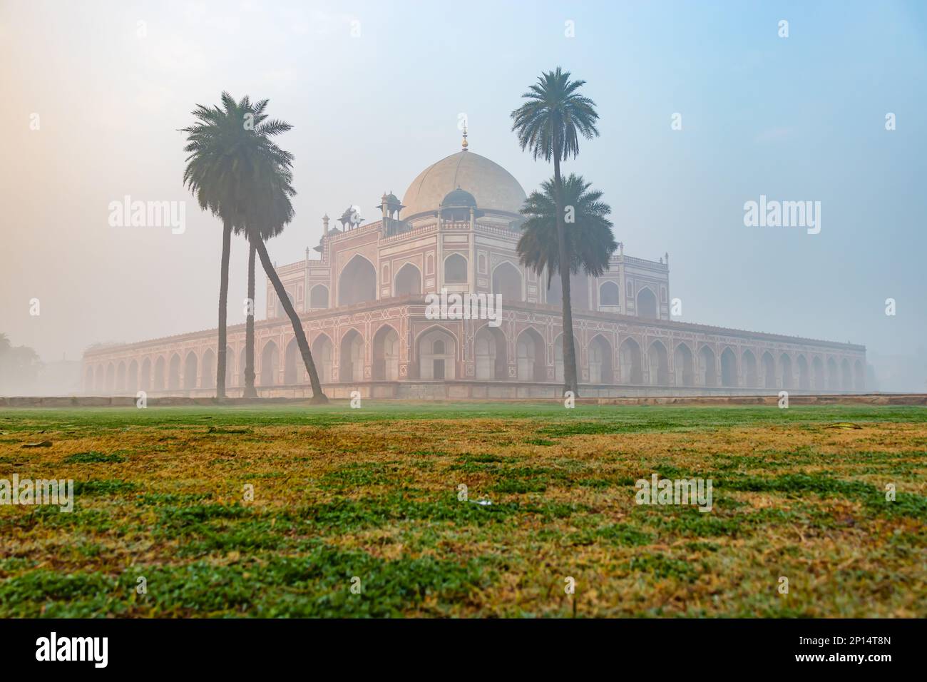 humayun tomb exterior view at misty morning from unique perspective ...