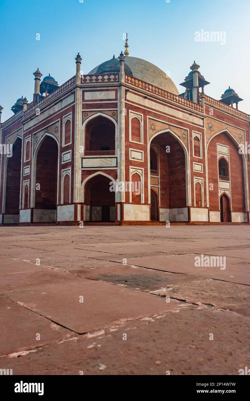 humayun tomb exterior view at misty morning from unique perspective ...