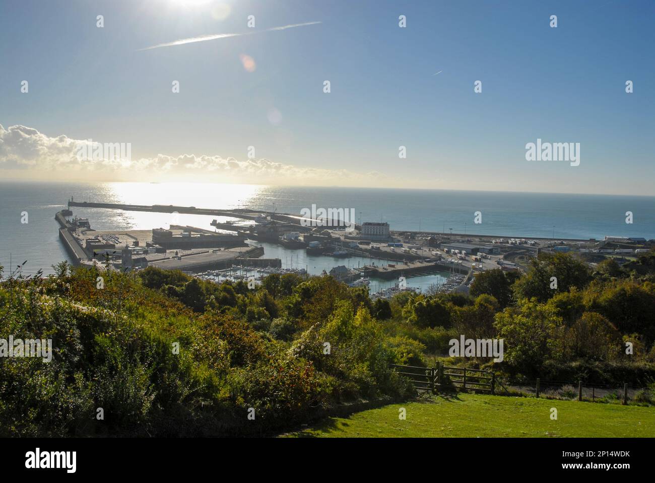 A high view of Dover docks on the southeast coast of England and the ...