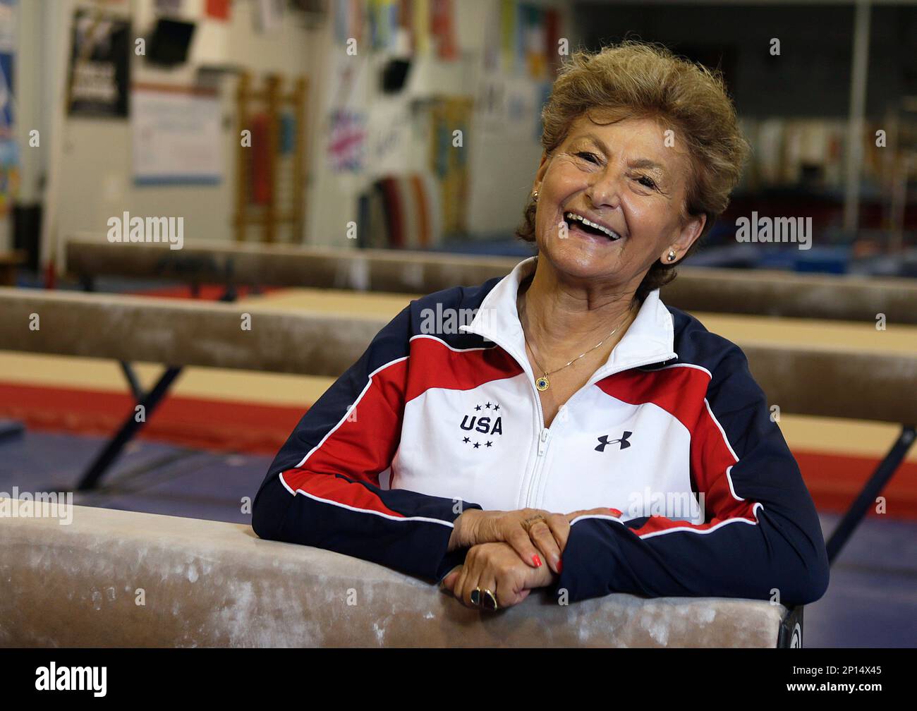 FILE - In this May 4, 2016, file photo, Marta Karolyi smiles inside the ...