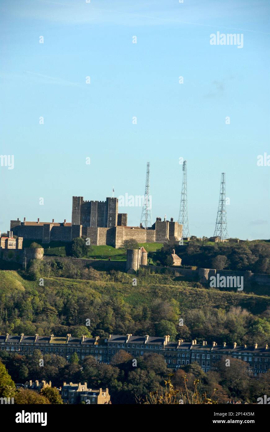 The historic Dover Castle above the town of Dover in Kent, Britain ...