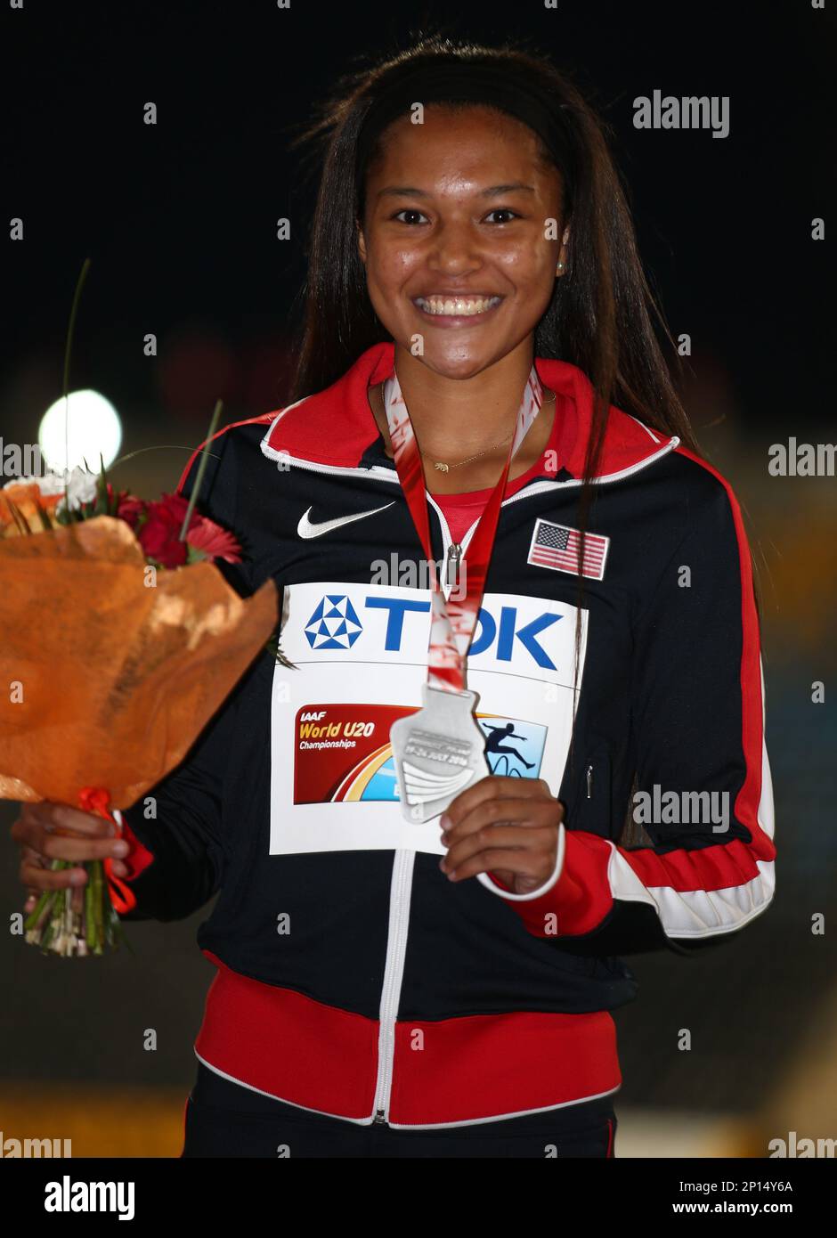 Aaliyah Miller (USA) poses wtih the silver medal after placing second ...