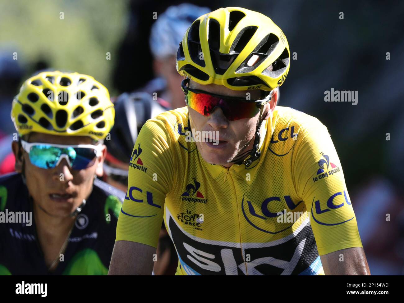 Colombia's Nairo Quintana and Britain's Chris Froome, wearing the ...