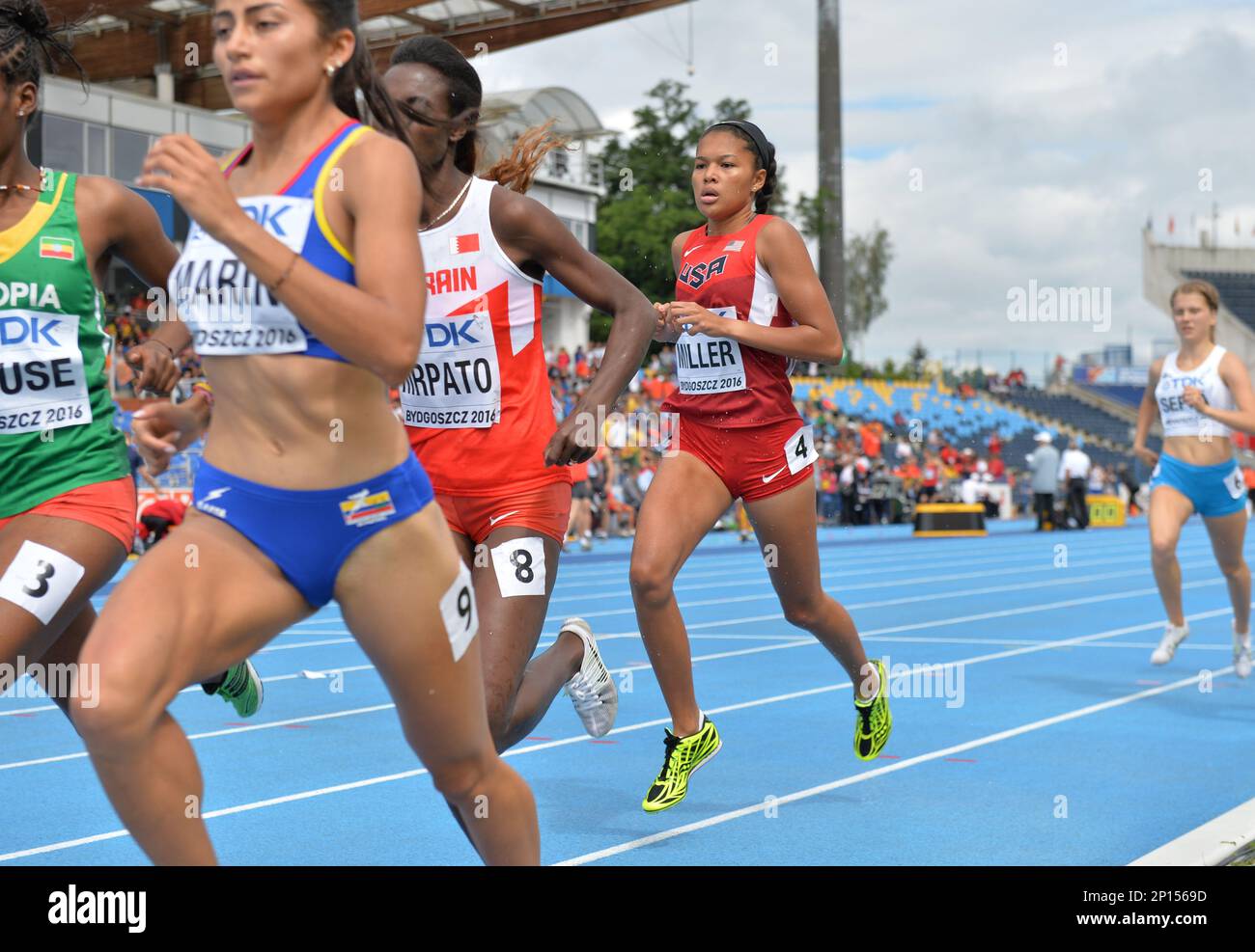 Aaliyah Miller (USA) places fourth in women's 800m heat in 2:08.21 to advance during the IAAF ...