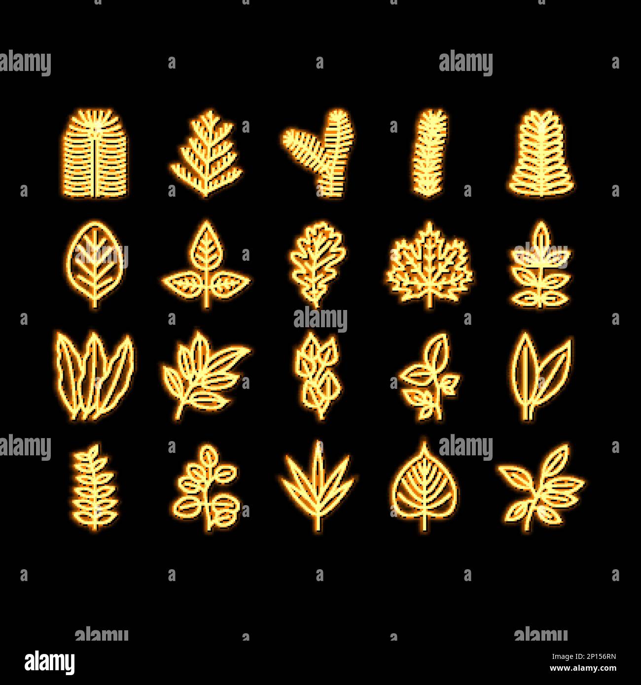 Leaf Of Tree, Bush Or Flower neon glow icon illustration Stock Vector ...