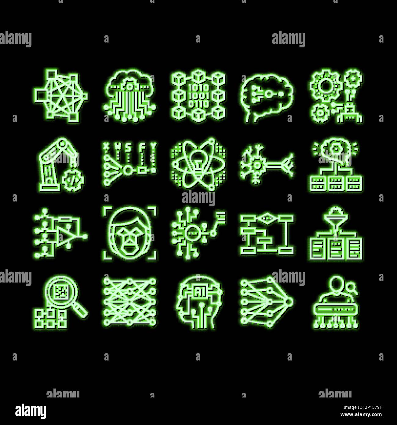 Neural Network And Ai neon glow icon illustration Stock Vector Image ...
