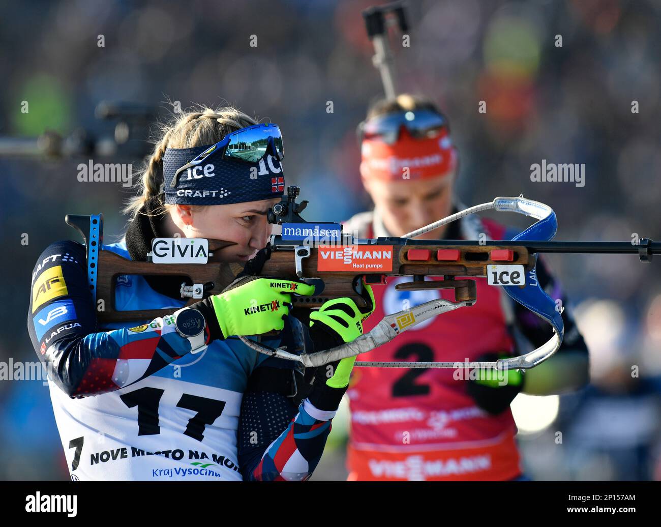 L-R Marte Olsbu Roeiseland from Norway and Denise Herrmann-Wick from ...