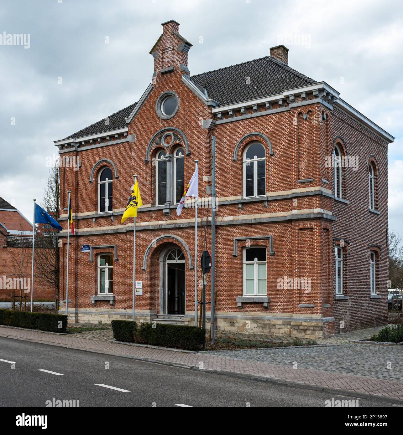Merchtem, Flemish Brabant Region, Belgium, Feb. 25 2023 - Facade with ...