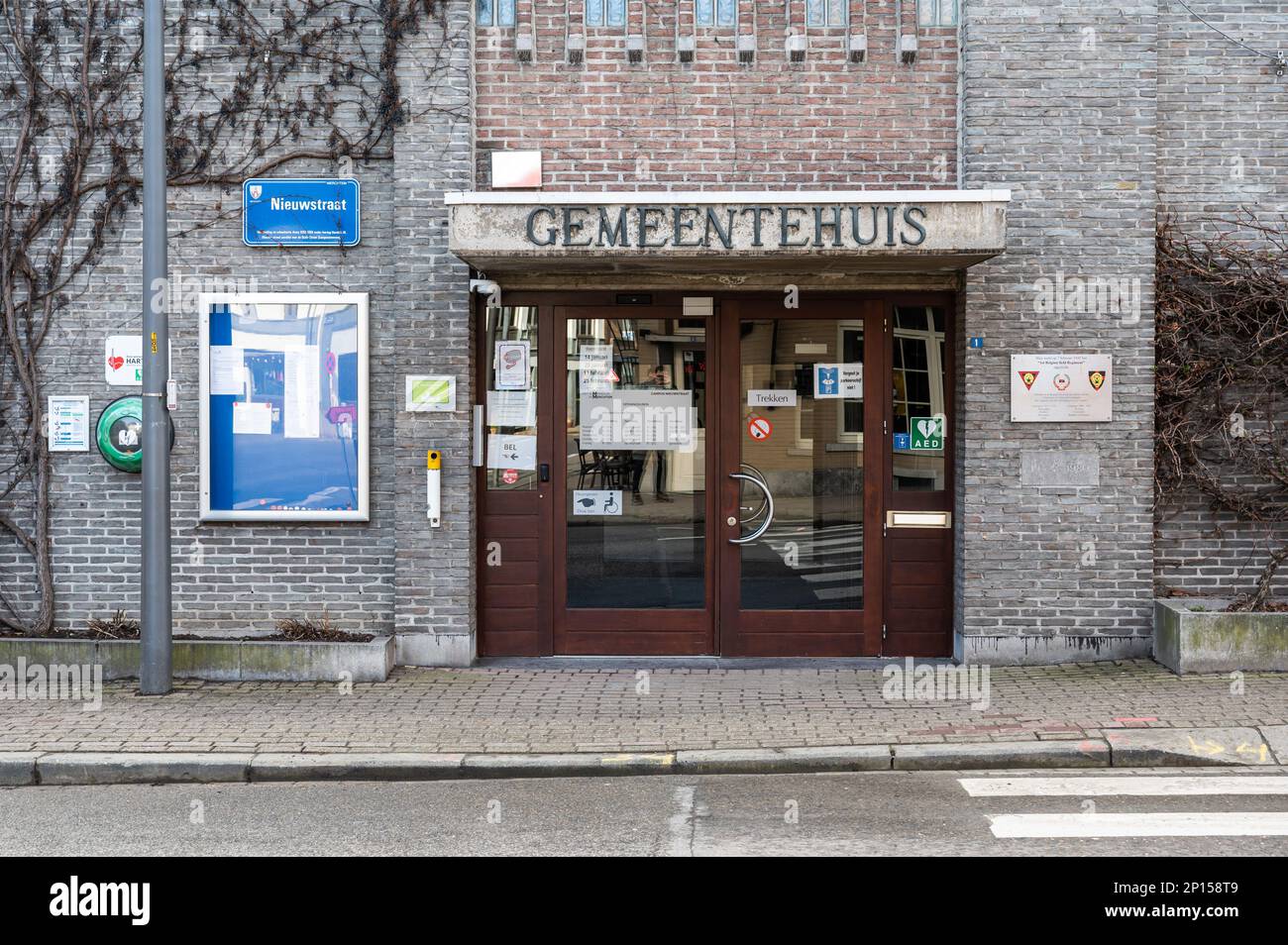 Merchtem, Flemish Brabant Region, Belgium, Feb. 25 2023 - Facade and ...
