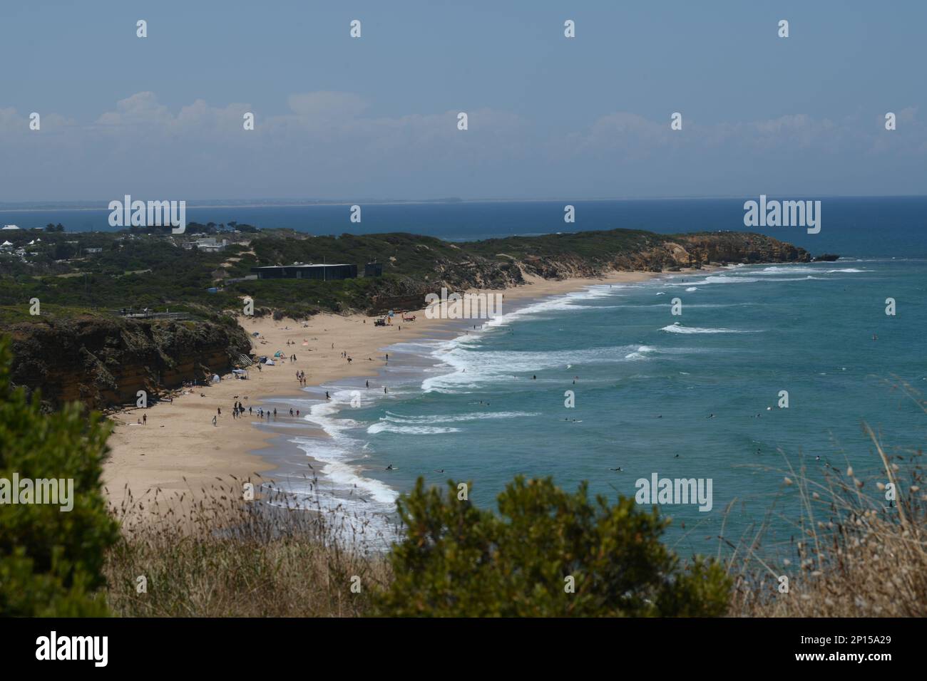 Beach and surf at Jan Juc , Torquay Australia from Bird Rock view point ...
