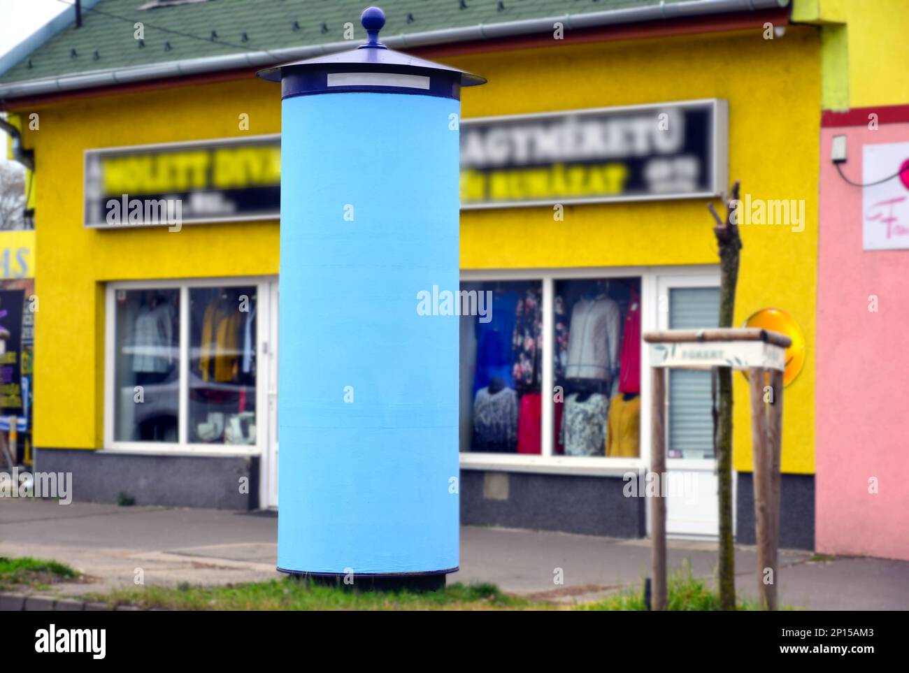 advertising Morris column in blank white. billboard sign. city street ...